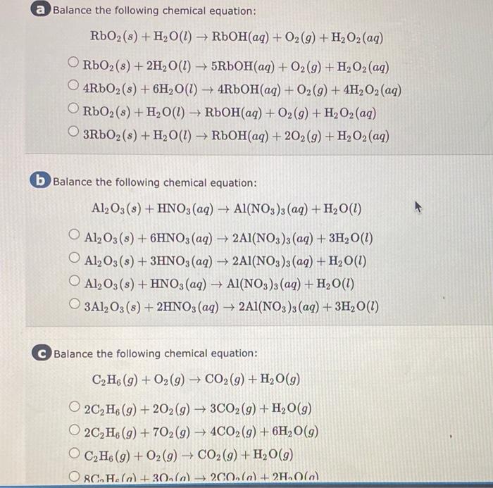 Solved Balance the following chemical equation: | Chegg.com