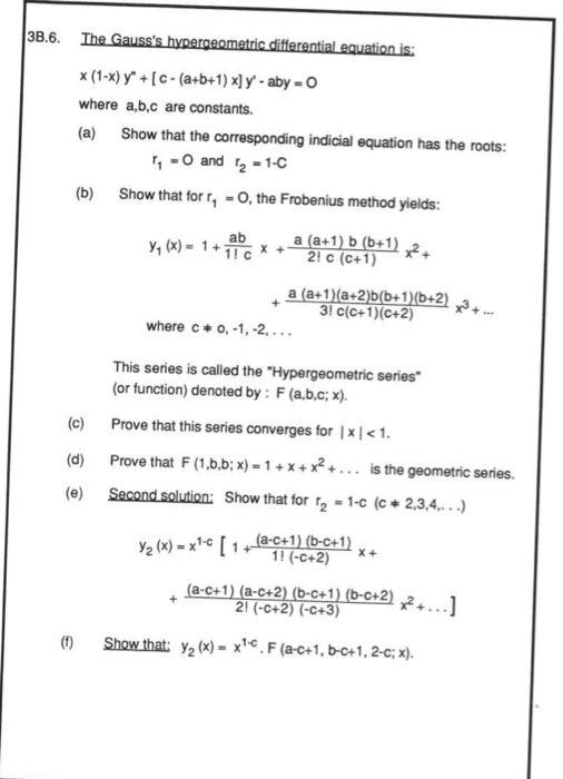 Solved 38.6. The Gauss's hypergeometric differential | Chegg.com