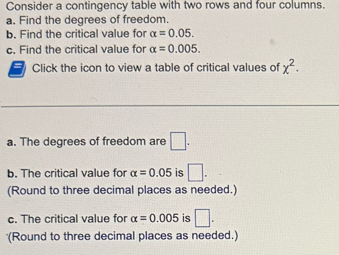 Solved Consider a contingency table with two rows and four | Chegg.com