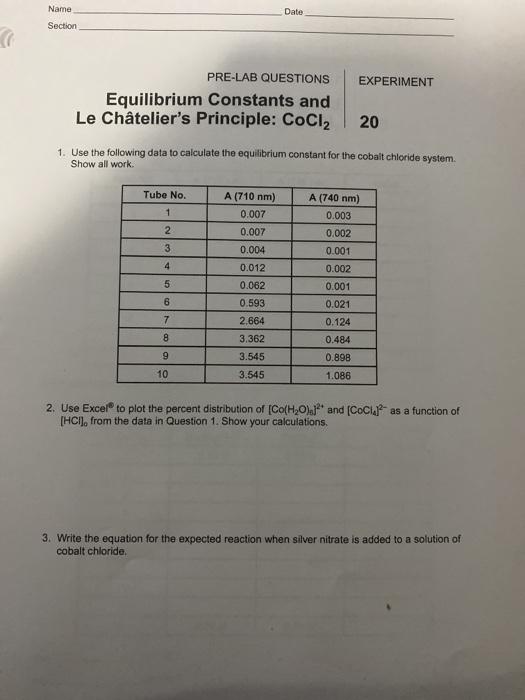 Date Name Section EXPERIMENT PRE-LAB QUESTIONS | Chegg.com