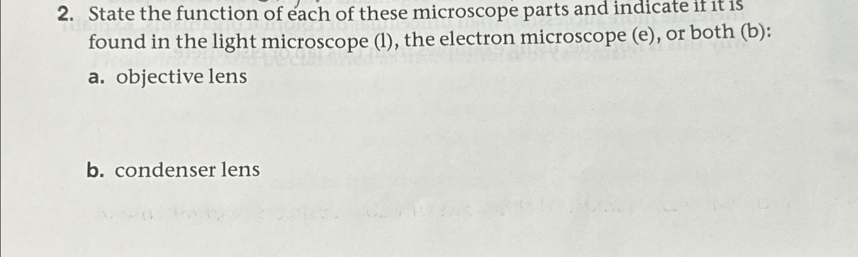 Solved State the function of each of these microscope parts | Chegg.com