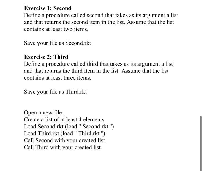 Solved Exercise 1: Second Define a procedure called second | Chegg.com