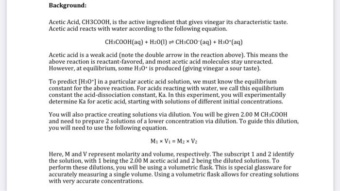 Solved Background: Acetic Acid, CH3COOH, is the active | Chegg.com