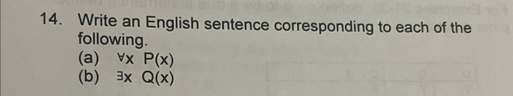 Solved Write an English sentence corresponding to each of | Chegg.com