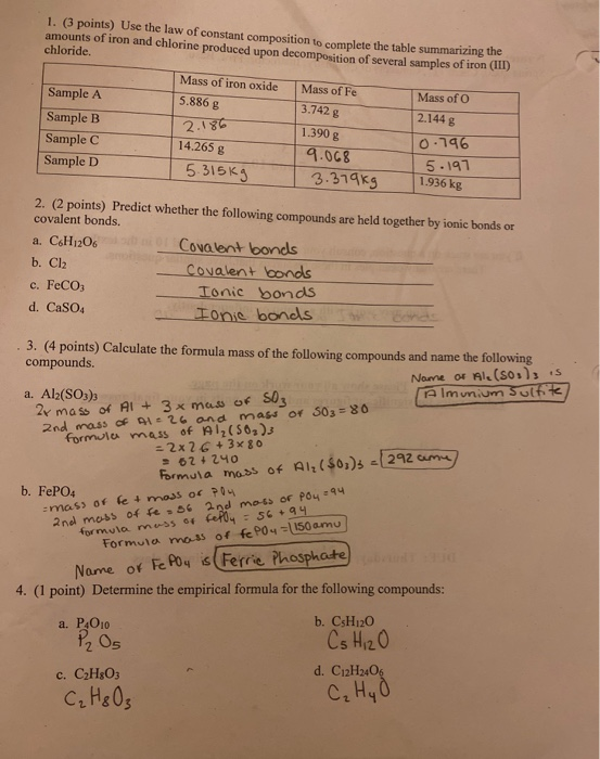 Solved 1. (3 points) Use the law of constant composition to | Chegg.com
