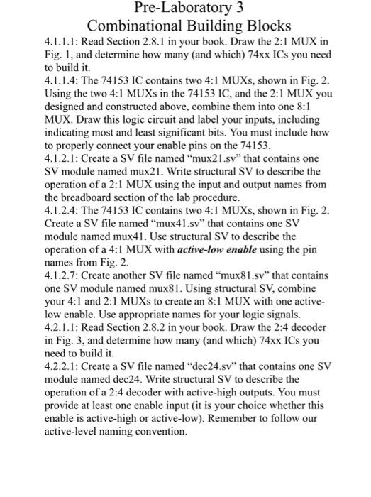 Pre-Laboratory 3 Combinational Building Blocks | Chegg.com