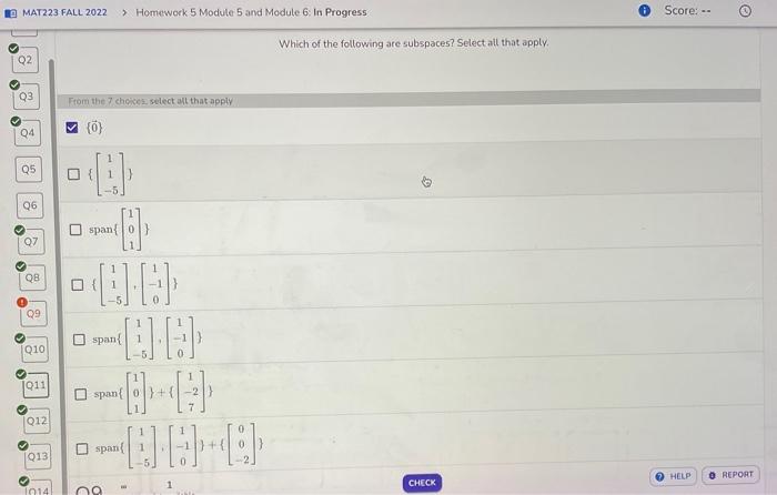 Solved Which of the following are subspaces? Select all that | Chegg.com