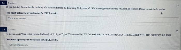 Solved 14 5 points 5 points total) Determine the molarity of | Chegg.com