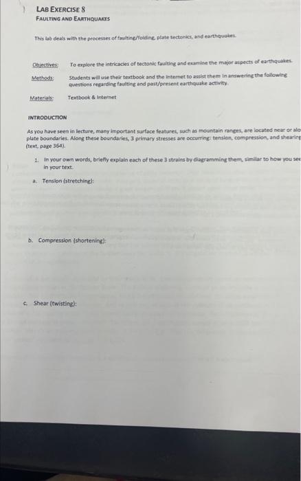 Solved Gbiectives To emplore the intricacies of tectonic | Chegg.com