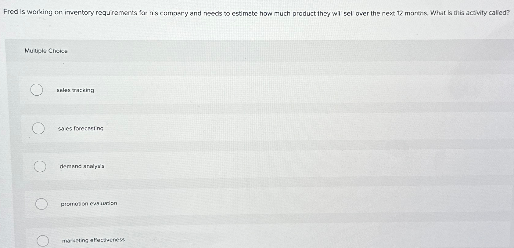 Solved Fred is working on inventory requirements for his | Chegg.com