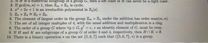 Solved & nontrivial subgroup of a group G, then a left coset | Chegg.com
