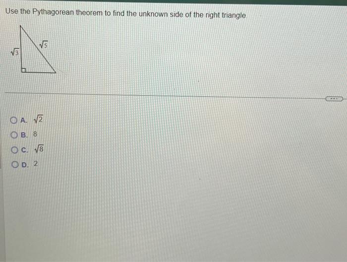 Solved Use the Pythagorean theorem to find the unknown side | Chegg.com