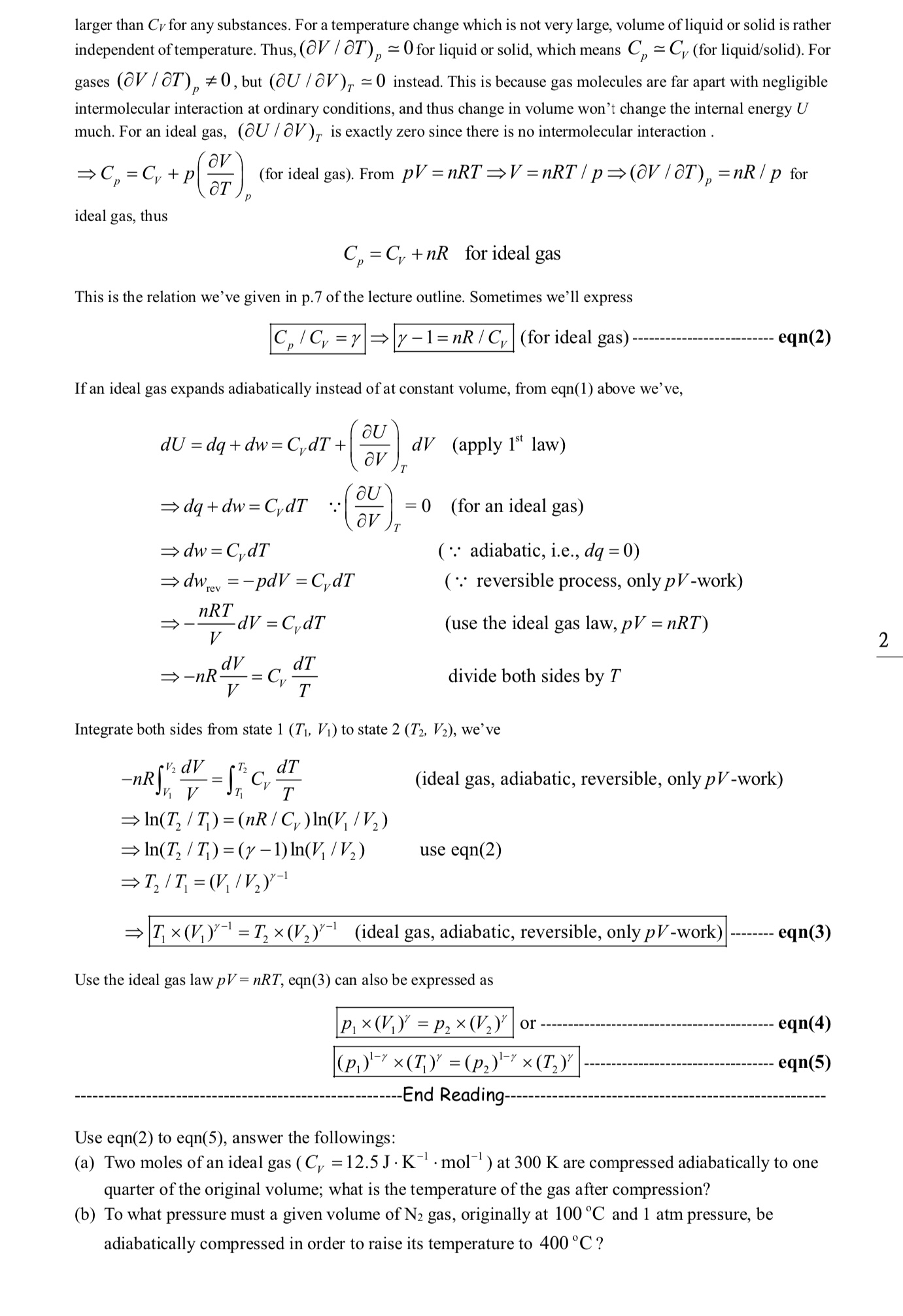 Solved larger than CV ﻿for any substances. For a temperature | Chegg.com