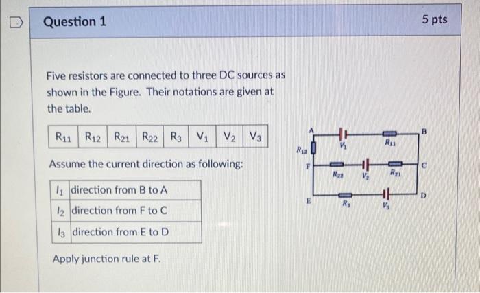 Solved Five resistors are connected to three DC sources as | Chegg.com