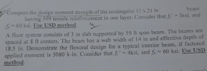 Solved Compute the design moment strength of the rectangular | Chegg.com