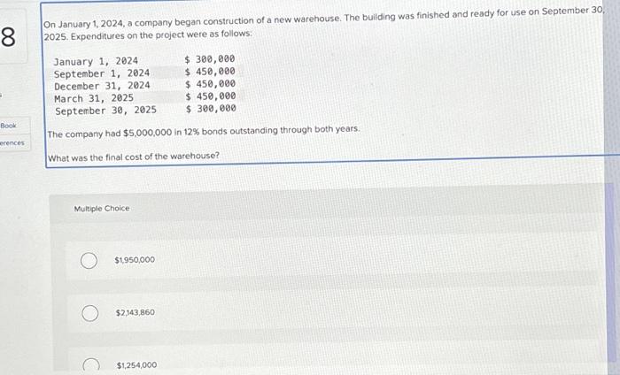 Solved On January 1, 2024, a company began construction of a | Chegg.com