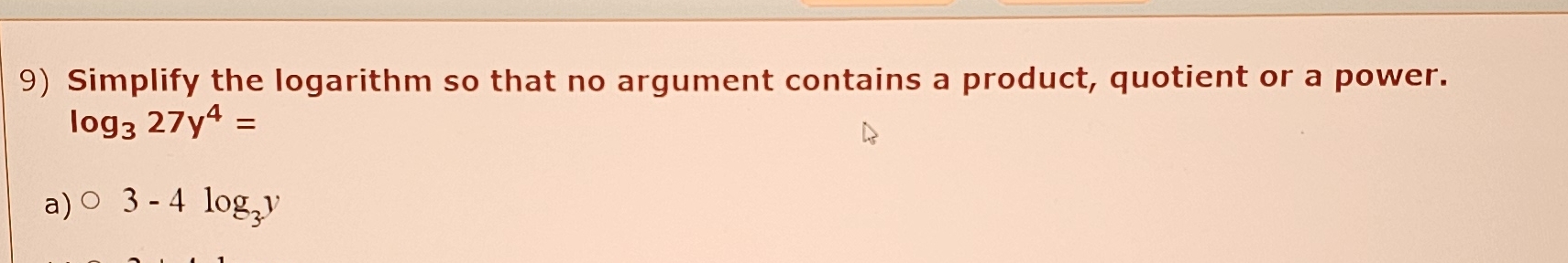 Solved Simplify the logarithm so that no argument contains a | Chegg.com