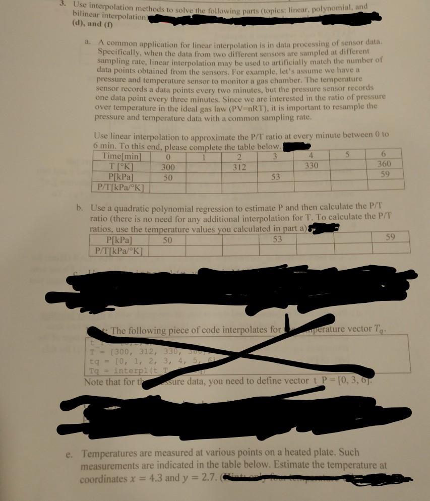 3. Use interpolation methods to solve the following | Chegg.com