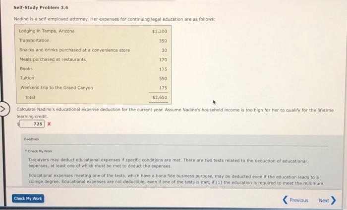 Solved Self-Study Problem 3.6 Nadine is a seif-employed | Chegg.com