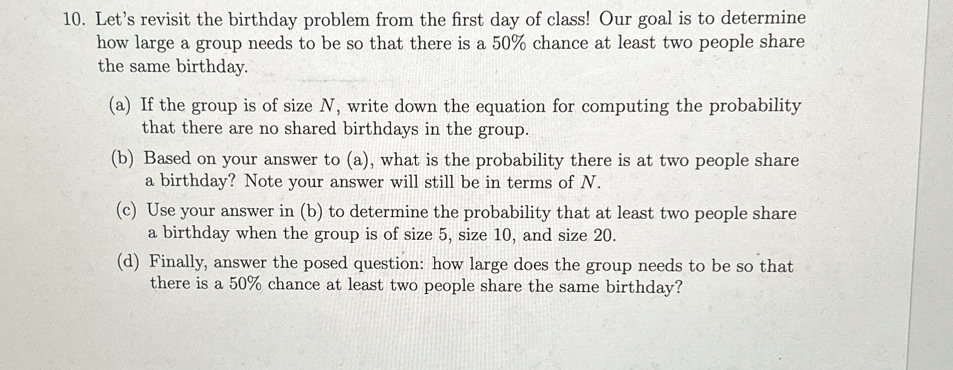 Solved Let's revisit the birthday problem from the first day | Chegg.com