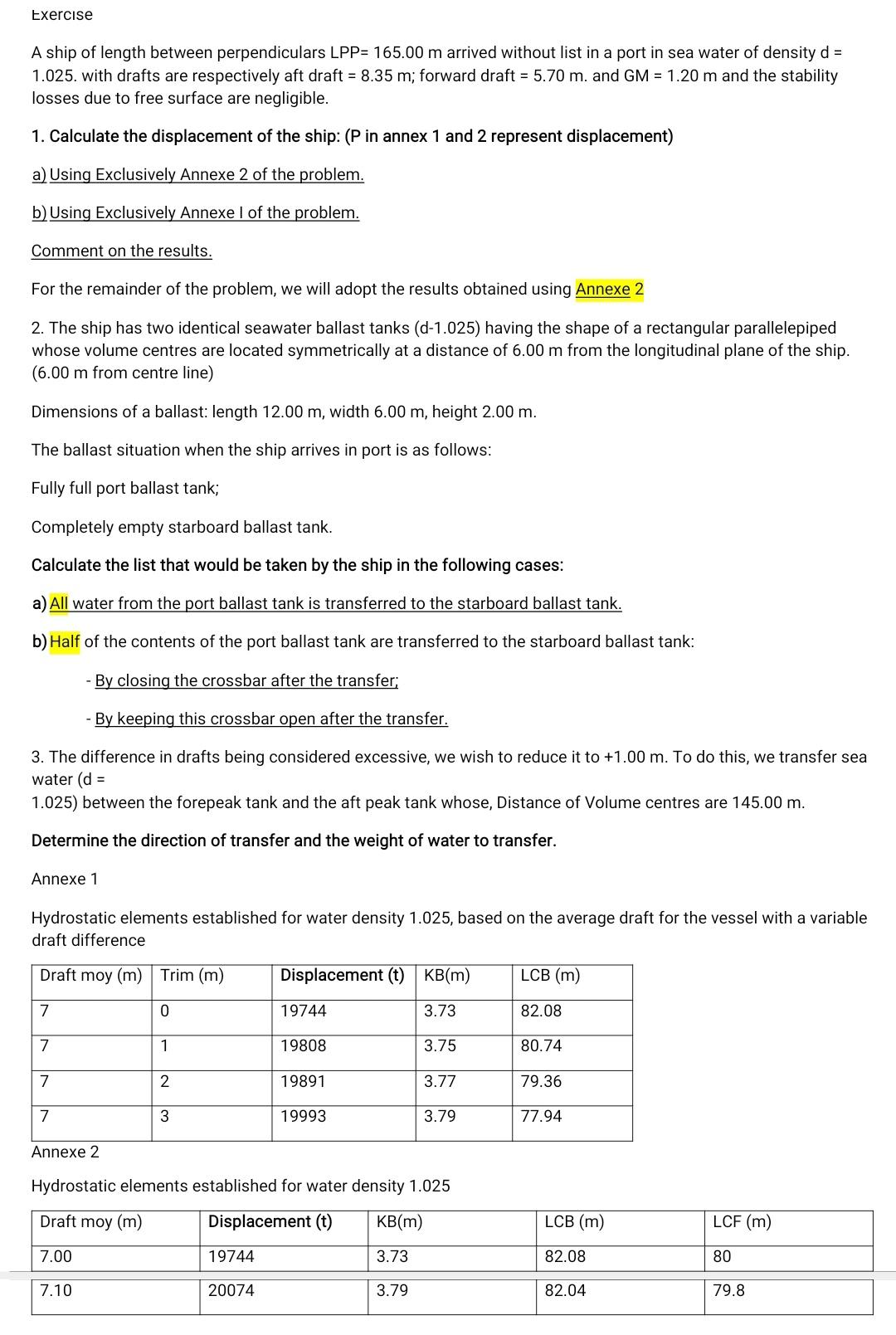 Solved ExerciseA ship of length between perpendiculars LPP | Chegg.com