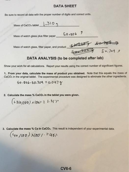 Solved DATA SHEET Be sure to record all data with the proper | Chegg.com