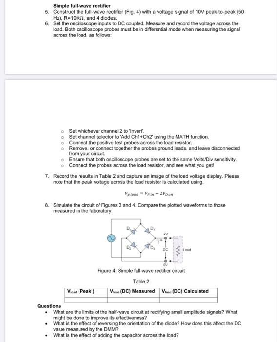 Solved Simple full-wave rectifier 5. Construct the full-wave | Chegg.com