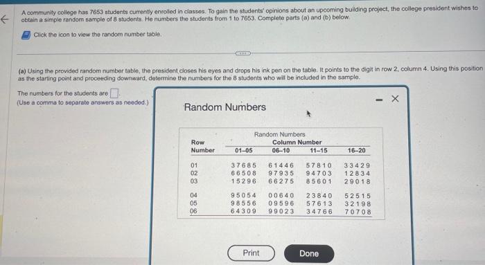 Solved obtain a simple randorn sample of 8 students. He | Chegg.com