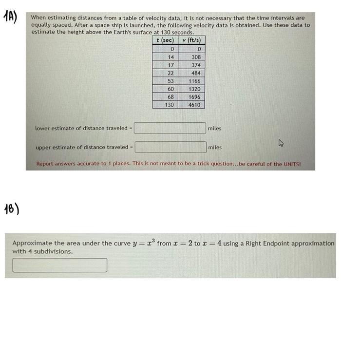 Solved When estimating distances from a table of velocity | Chegg.com