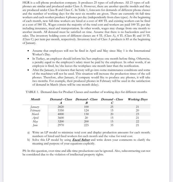 HGR is a cell-phone production company. It produces | Chegg.com