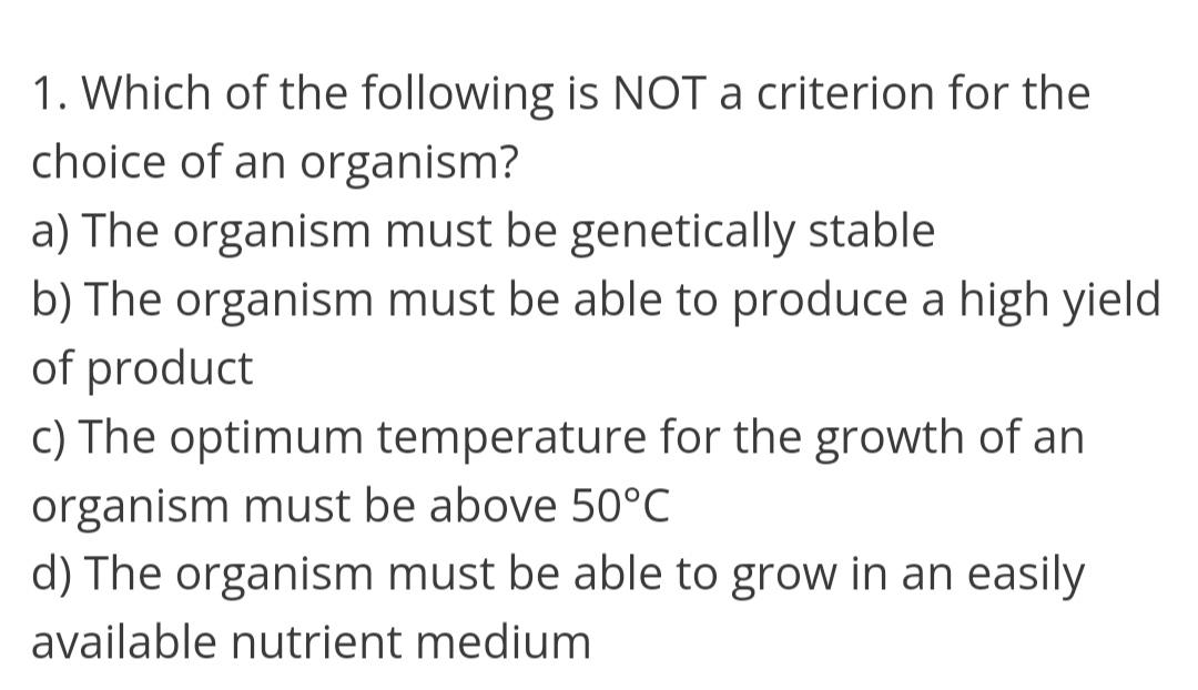 Solved Which of the following is NOT a criterion for the | Chegg.com
