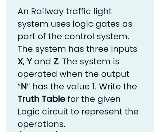 An Railway traffic light system uses logic gates as | Chegg.com