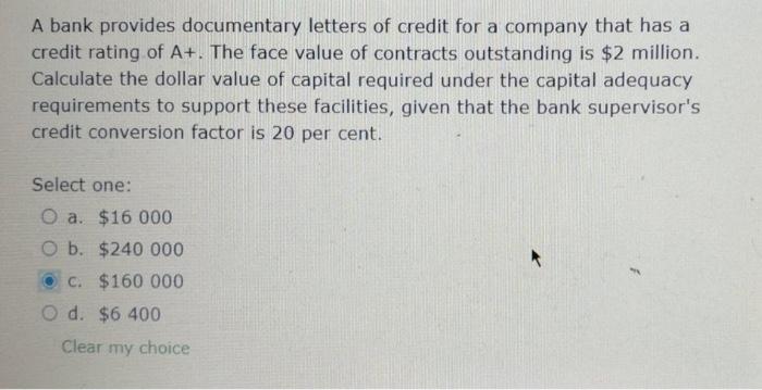 Solved A bank provides documentary letters of credit for a | Chegg.com