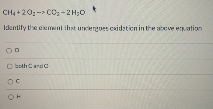 Solved CH4 +202 --> CO2 + 2H2O Identify the element that | Chegg.com