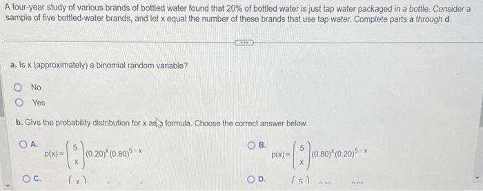 Solved A four-year study of various brands of bottled water | Chegg.com