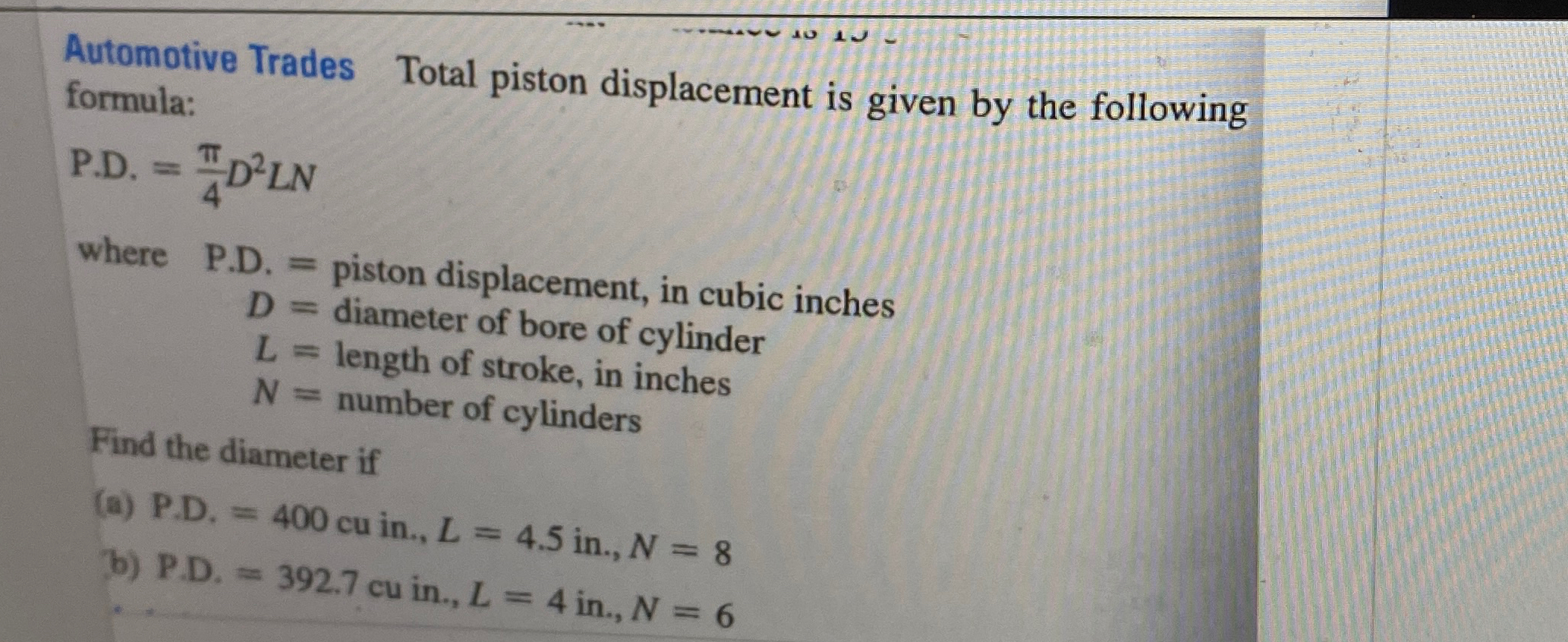 Solved Automotive Trades Total piston displacement is given | Chegg.com