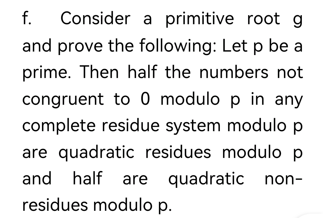 Solved Consider a primitive root and prove the following: | Chegg.com
