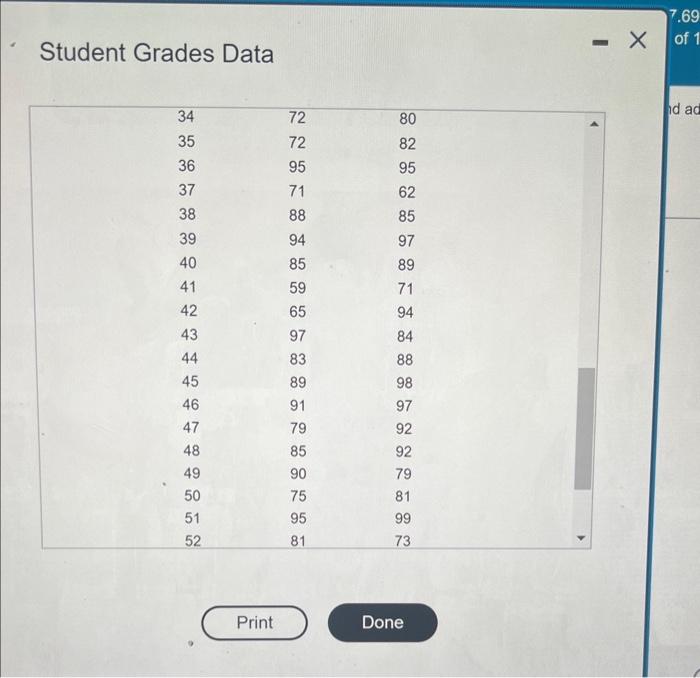 Using the accompanying Student Grades data, construct | Chegg.com