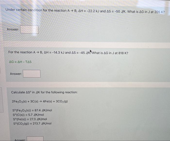 Solved Under certain condition for the reaction A→B,ΔH=−22.2 | Chegg.com