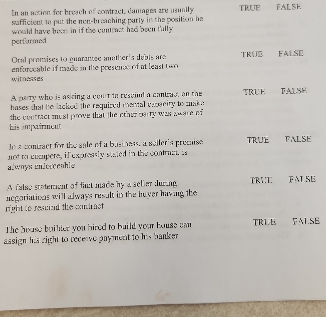 Solved In an action for breach of contract, damages are | Chegg.com