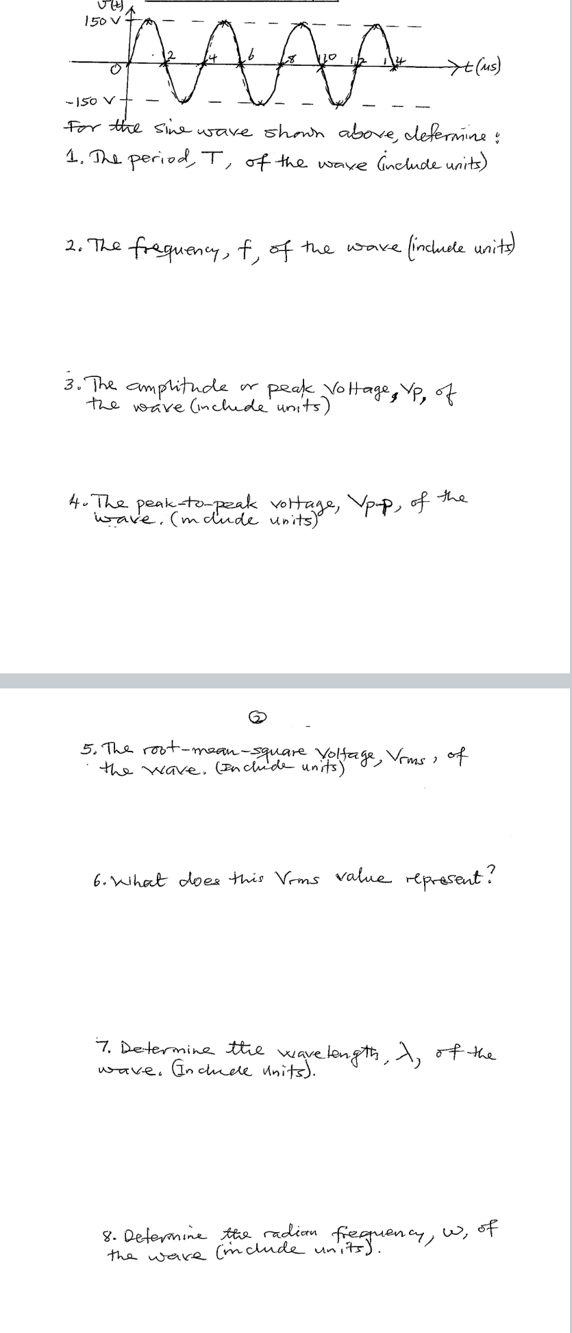 Tor whe sine wave shown above, determine: 1. ﻿The | Chegg.com
