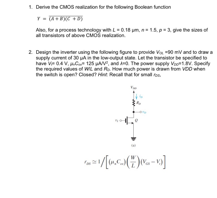 Solved 1 Derive The Cmos Realization For The Following
