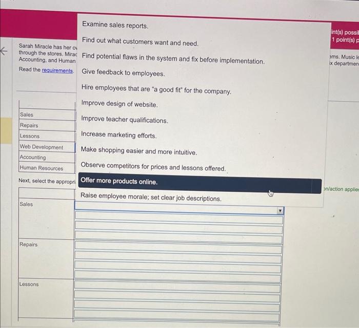 Solved Sarah Miracle has her own chain of music stores, | Chegg.com