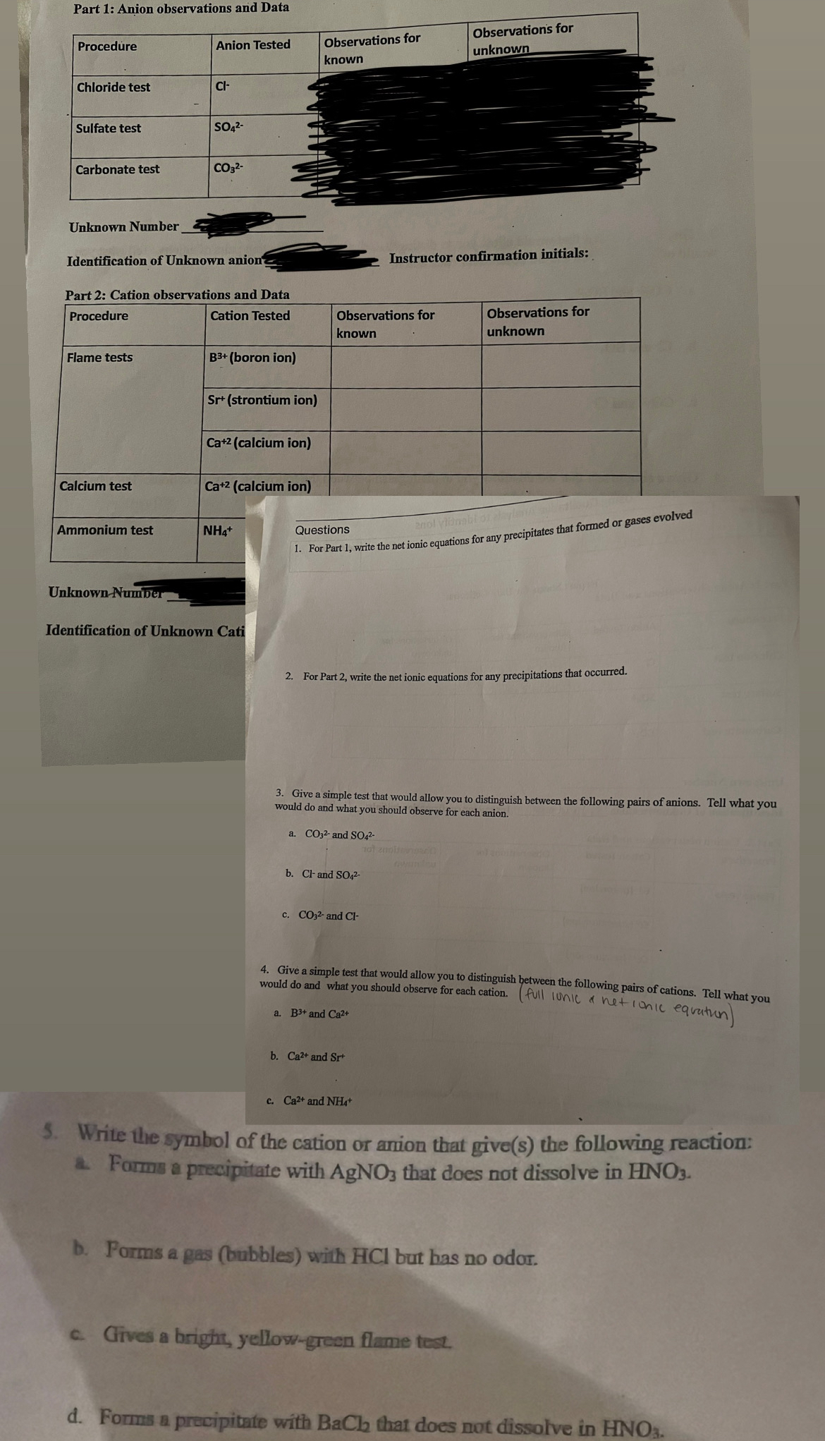 Part 1: Anion observations and | Chegg.com