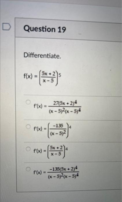 Solved Differentiate F X 3x5 6x3−1 3x2−3x [do Not Use
