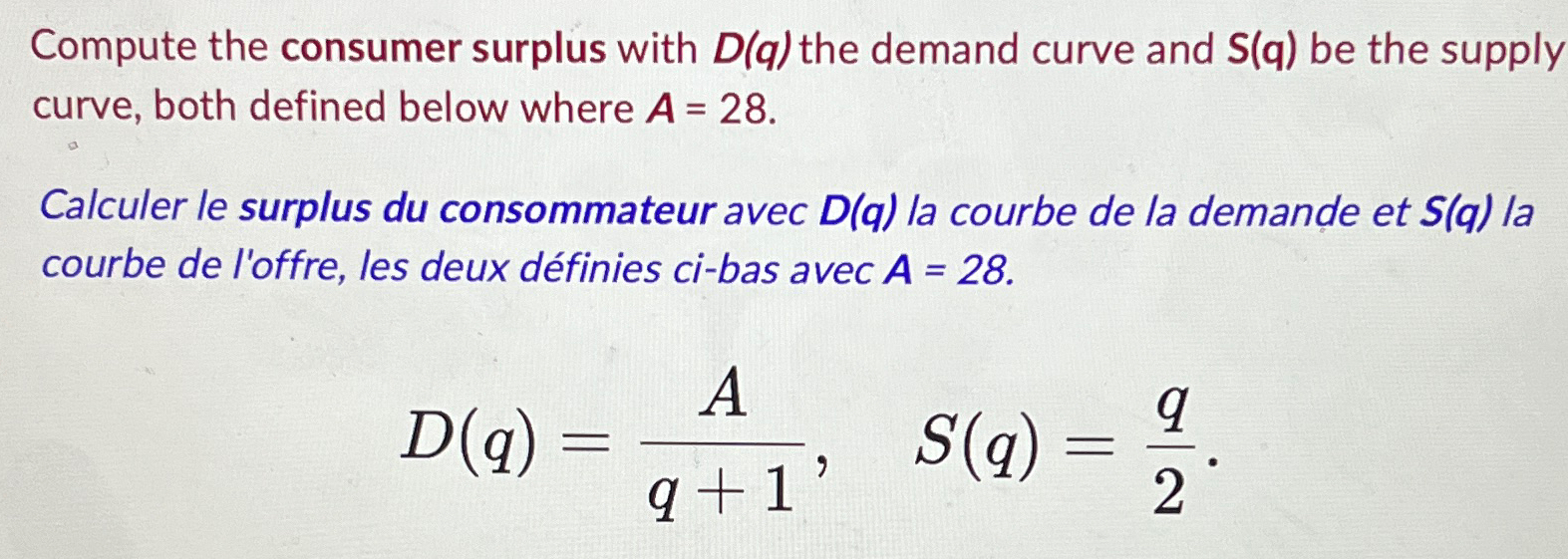 Solved Compute the consumer surplus with D(q) ﻿the demand | Chegg.com