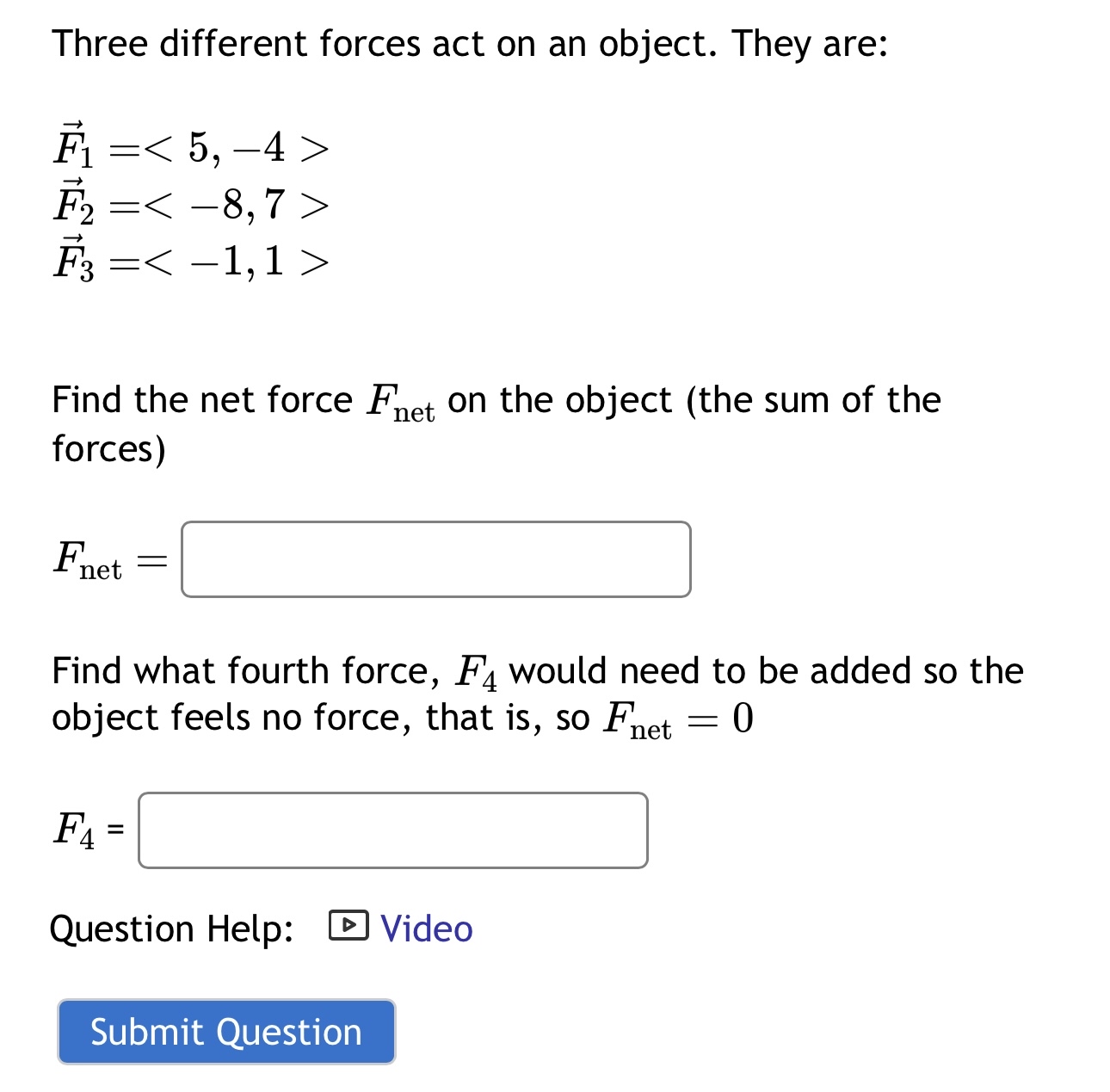 Solved Three different forces act on an object. They | Chegg.com