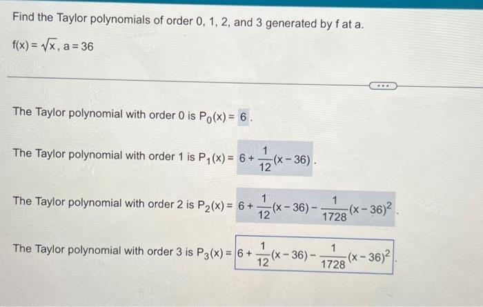 Solved Find the Taylor polynomials of order 0,1,2, and 3 | Chegg.com