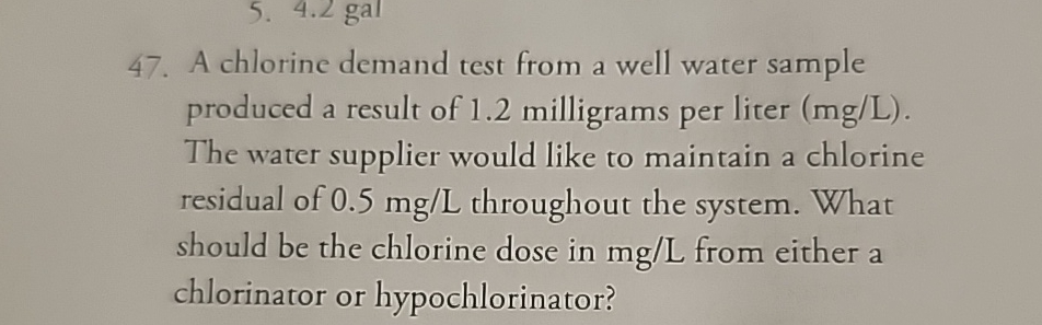 Solved A chlorine demand test from a well water sample | Chegg.com