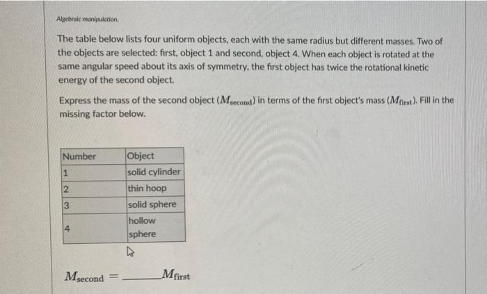 Solved Algebraic manipulation The table below lists four | Chegg.com